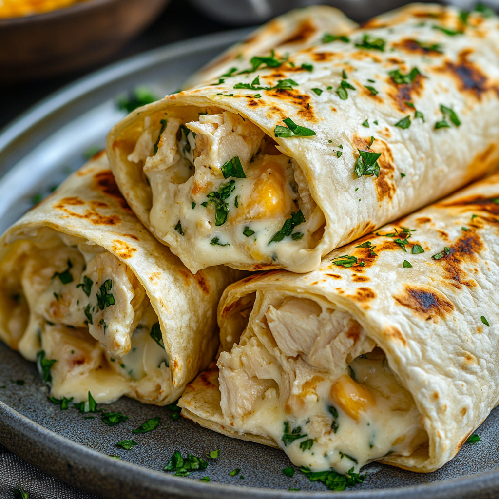 Great Cheesy Garlic Chicken Wraps - Glow & Glaze